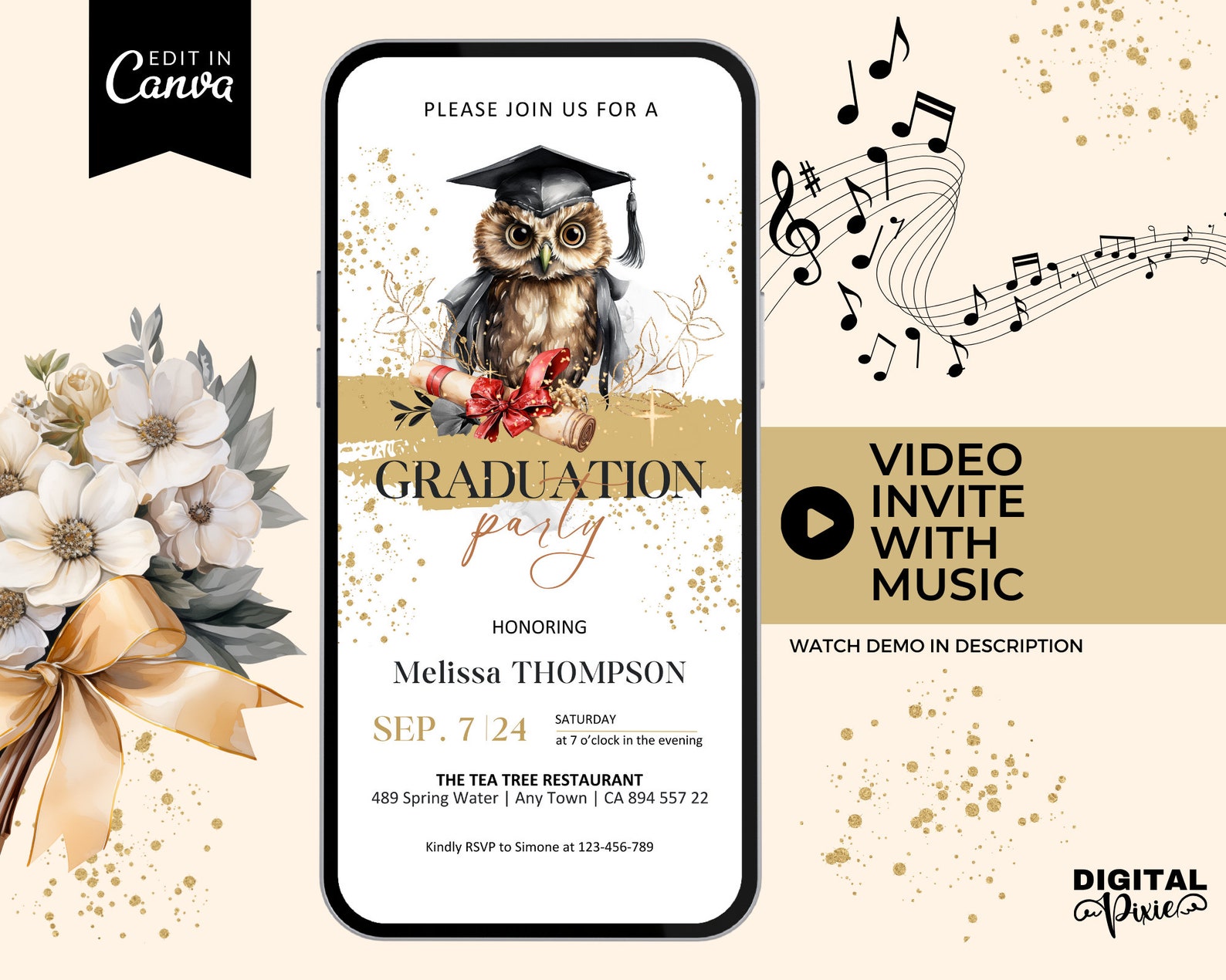 Graduation Party Invite With Music, Graduation Invitation, Graduate ...