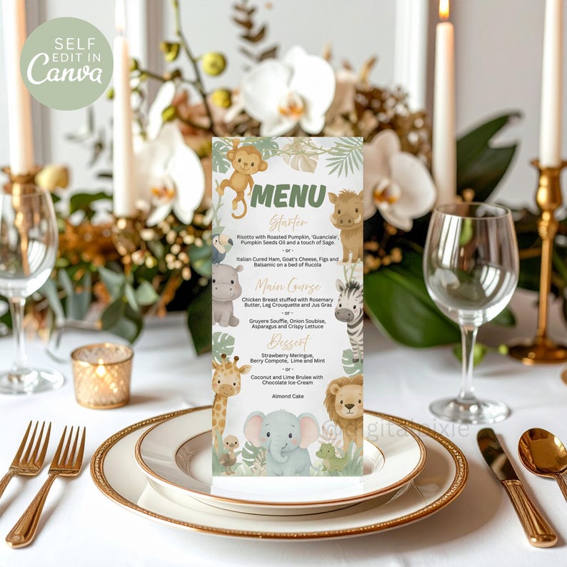 Editable Wild One 1st Birthday Menu Card, Safari Printable 4 X 9 ...