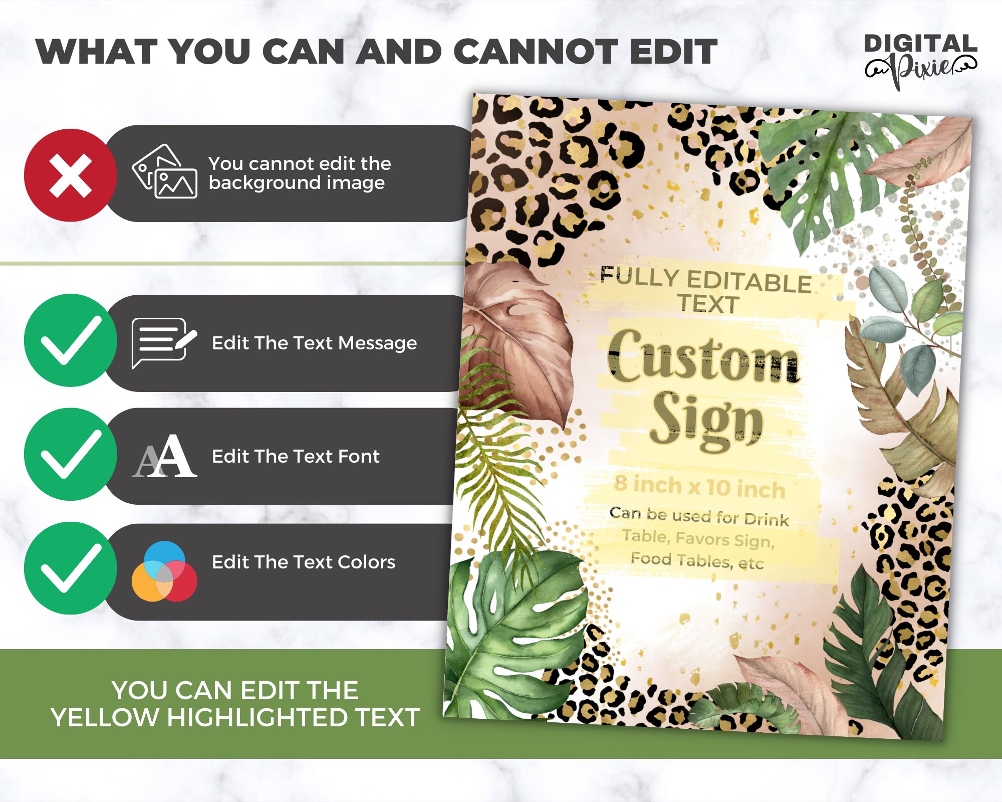 Editable Birthday Party Custom Sign, Printable 8 X 10 Inch Table Sign ...