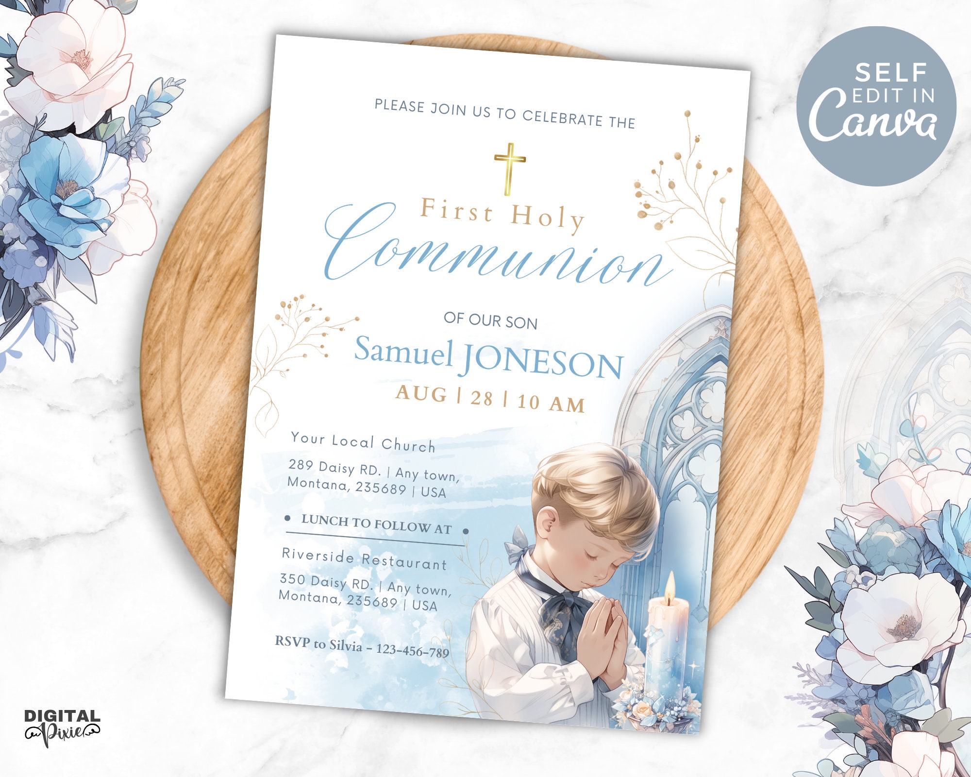 Editable First Holy Communion Party Invitation, Printable Boy's First ...