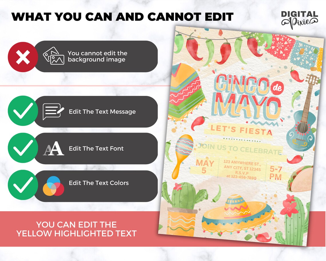 Editable Cinco De Mayo Invitation, Printable Invite, Mexican Party ...