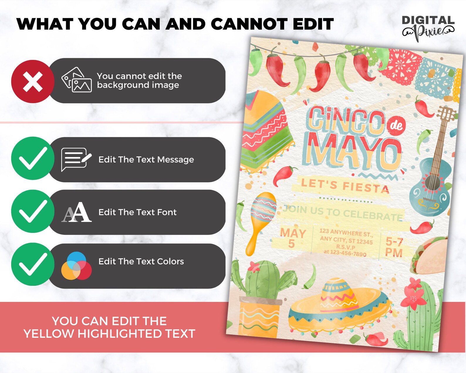 Editable Cinco De Mayo Invitation, Printable Invite, Mexican Party ...