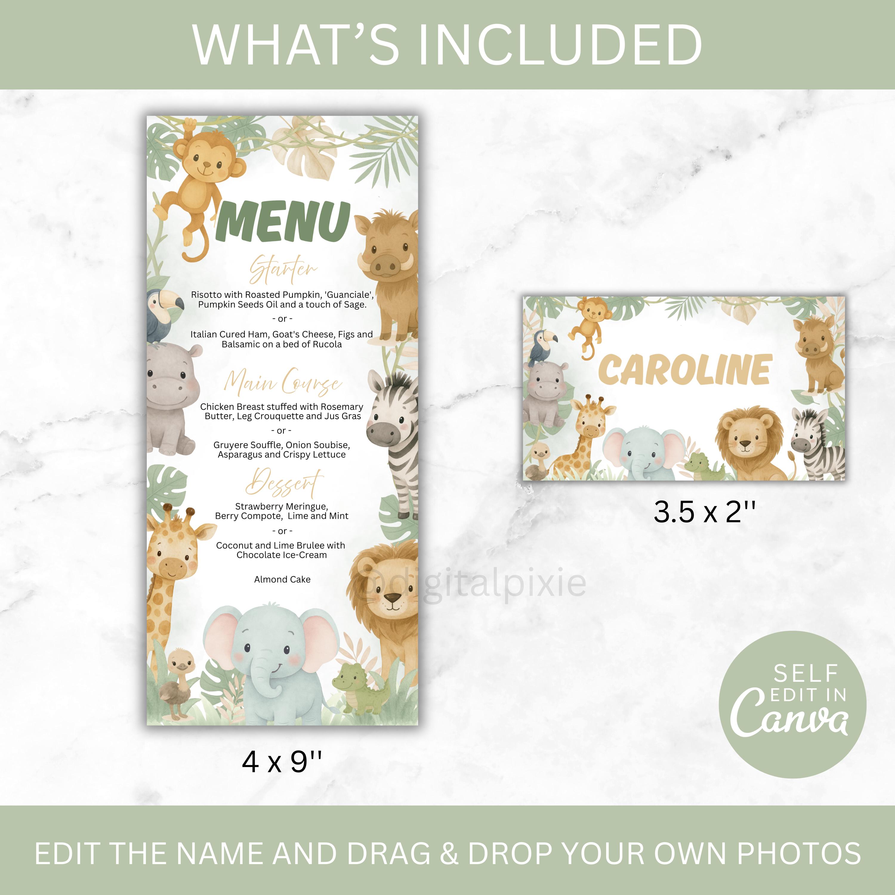 Editable Wild One 1st Birthday Menu Card, Safari Printable 4 X 9 ...