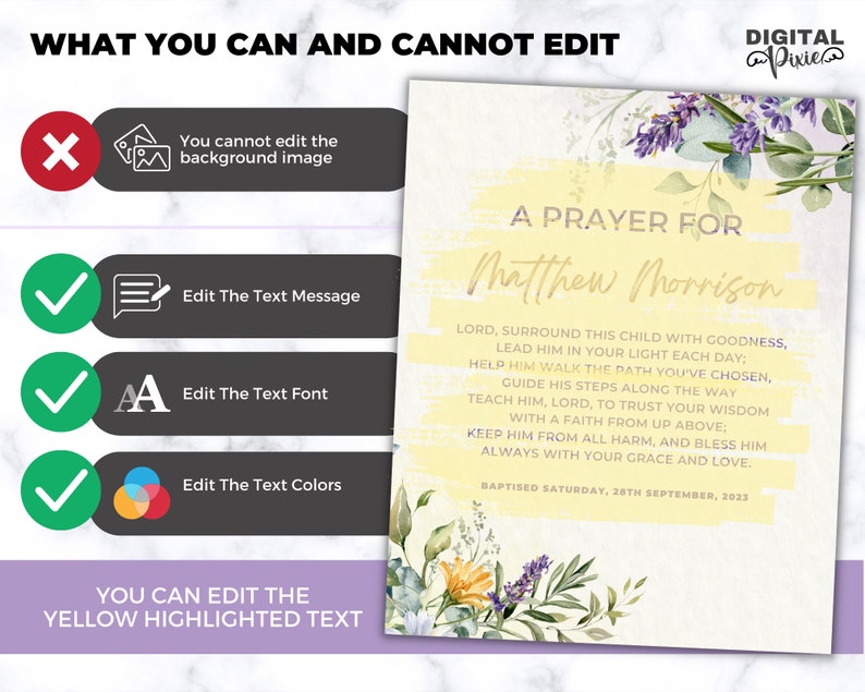 Editable Baptism Prayer Sign Printable 8 X 10 Prayer Card - Etsy