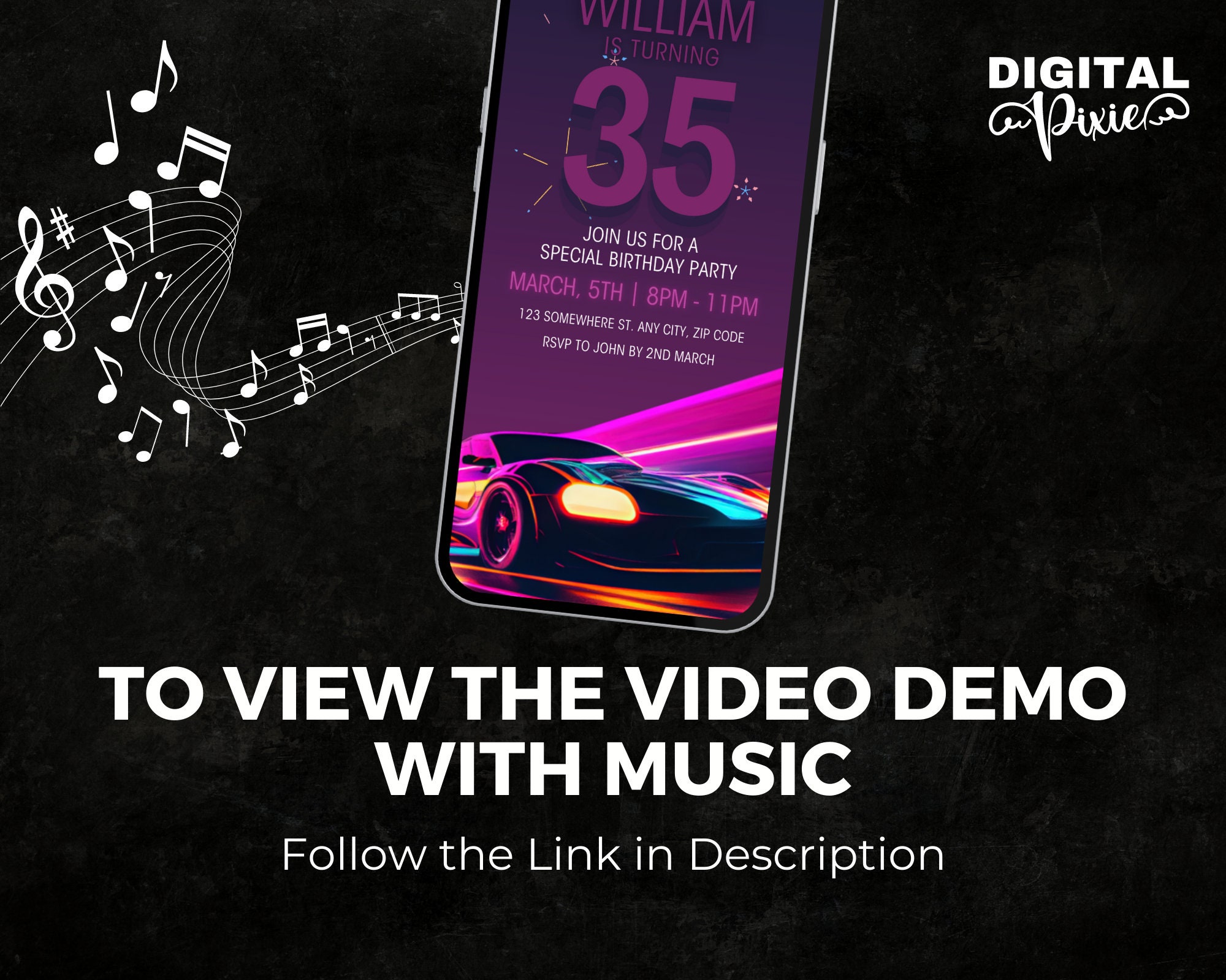 Electronic Male Birthday Party Invitation With Music 35th - Etsy