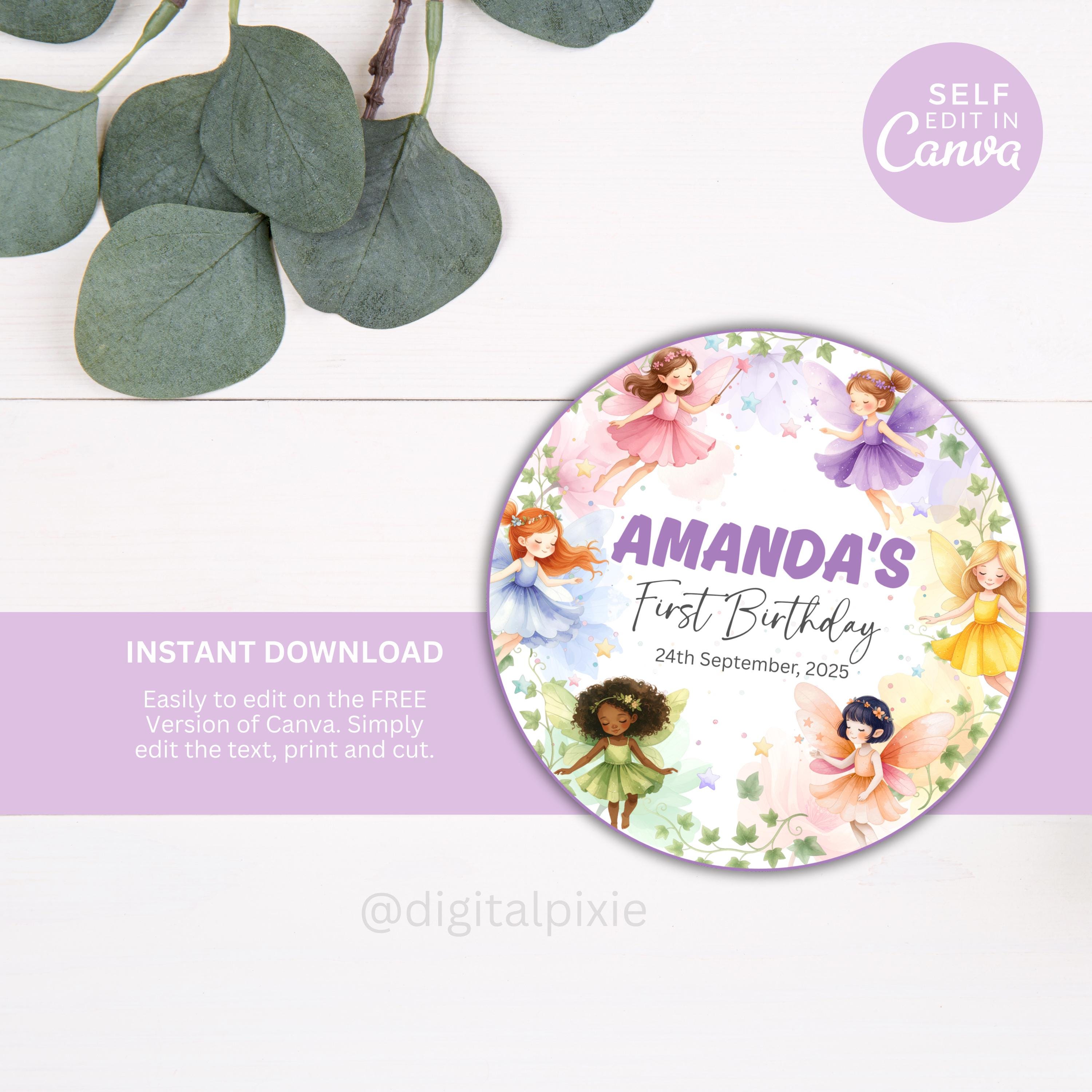 Editable Fairy First Cupcake Toppers, Editable Canva Template for First ...
