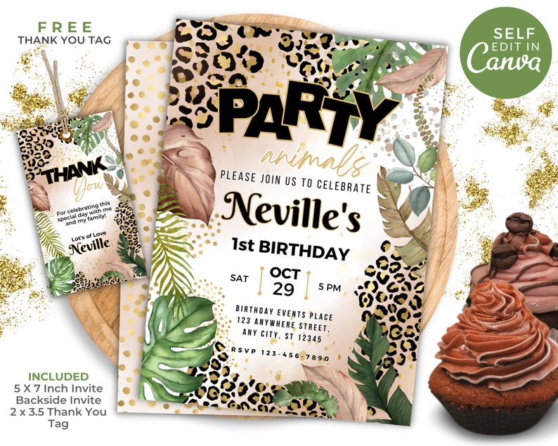 Editable Leopard Safari Birthday Invitation Set, Printable Jungle Party ...