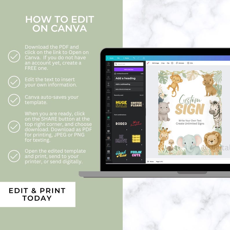 EDITABLE Safari Animals Custom Welcome Sign Template, Jungle Baby ...