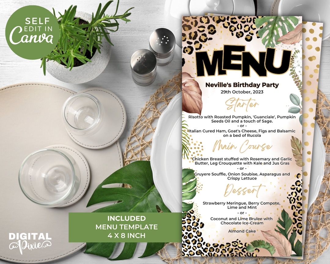 Editable Birthday Menu Card, Printable 4 X 8 Restaurant Menu Template ...
