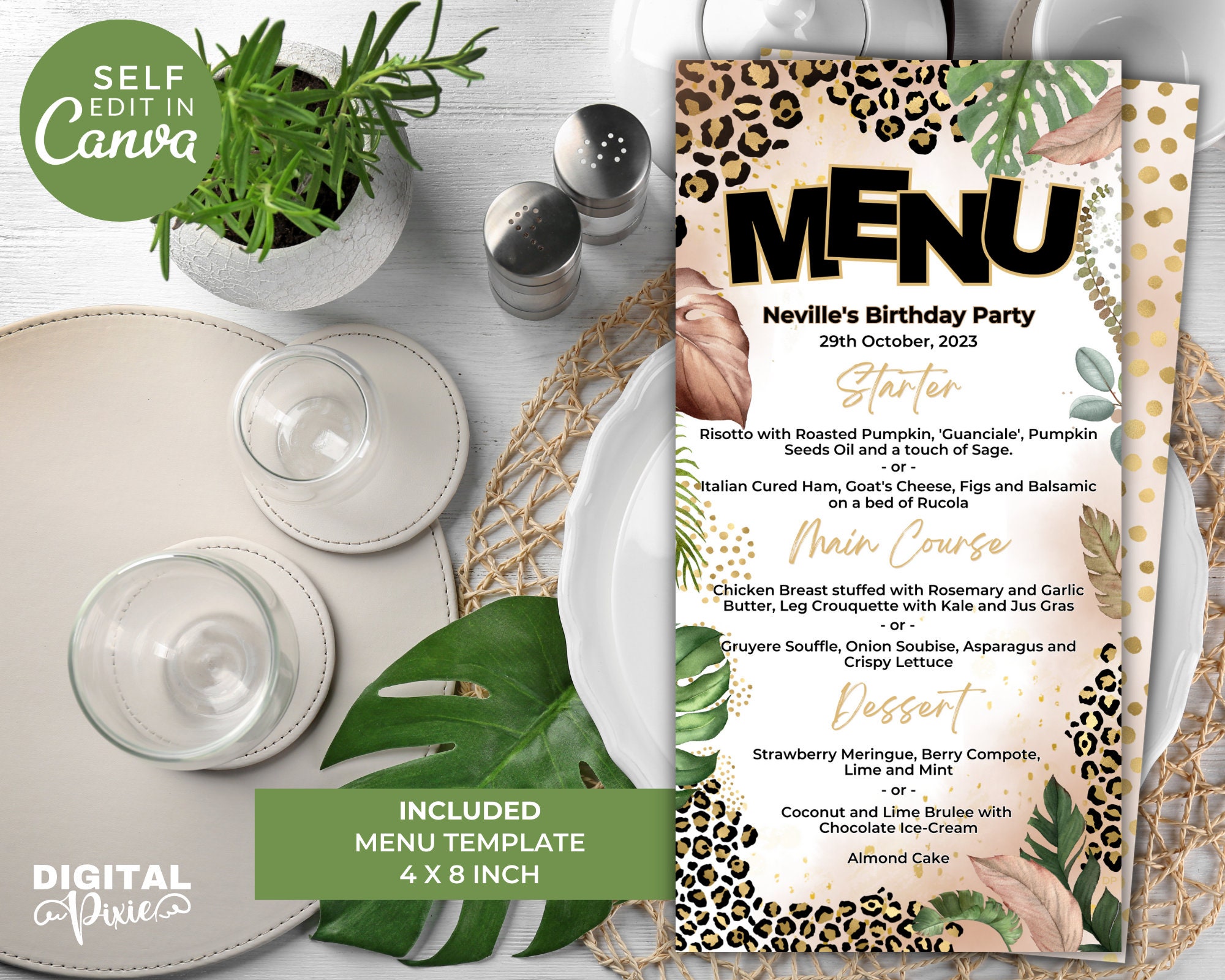 Editable Birthday Menu Card, Printable 4 X 8 Restaurant Menu Template ...