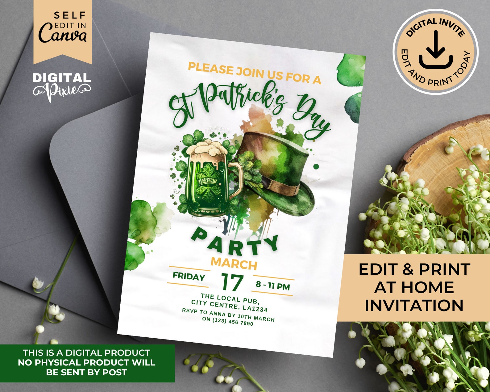Editable St Patrick's Day Party Invitation, Printable St. Patrick's Day ...