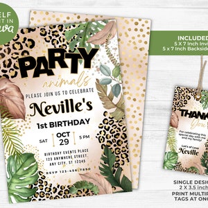 Editable Leopard Birthday Party Invitation Set, Printable Jungle ...