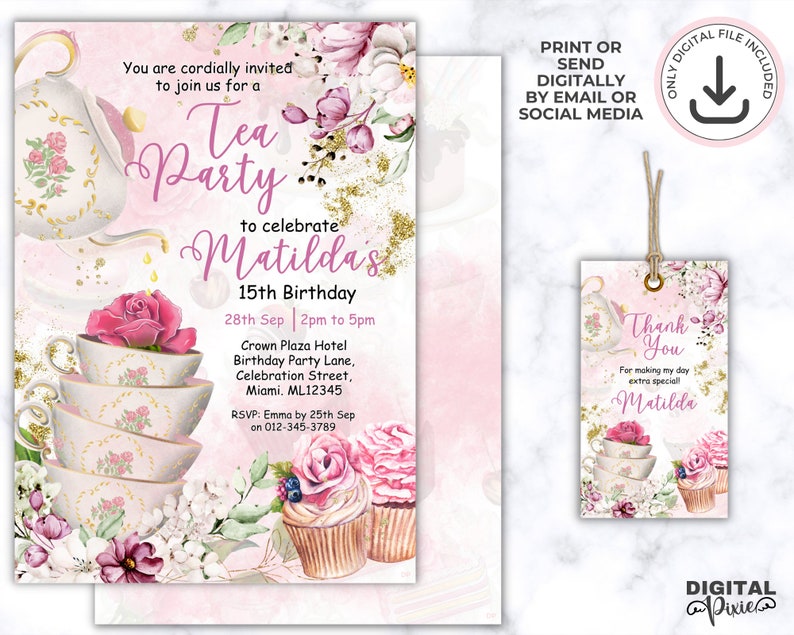 Editable Birthday Party Invitation, Printable Afternoon Tea Party ...