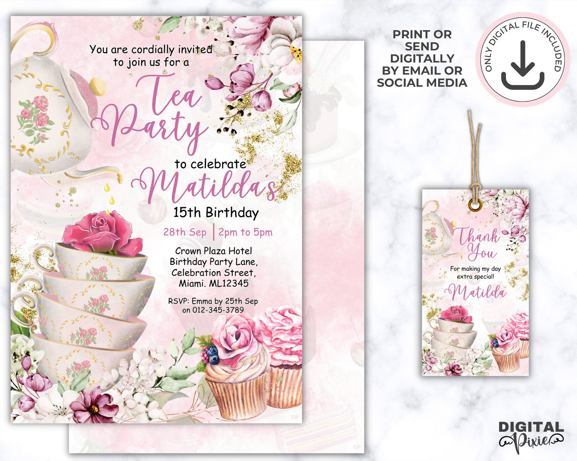 Editable Birthday Party Invitation, Printable Afternoon Tea Party ...
