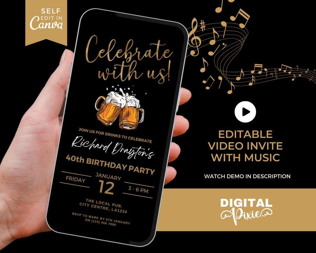 Electronic Male Birthday Party Invitation With Music, Birthday Invite ...