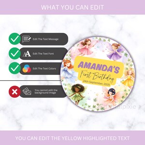 Editable Fairy First Cupcake Toppers, Editable Canva Template for First ...