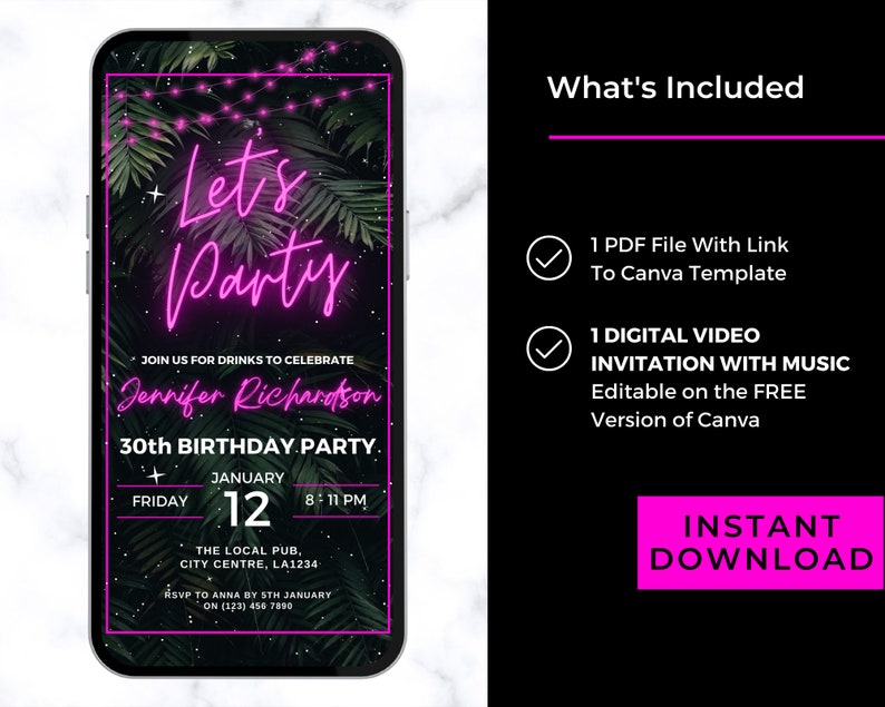 30th Birthday Party Invitation With Music - Phone Birthday Party Invite ...