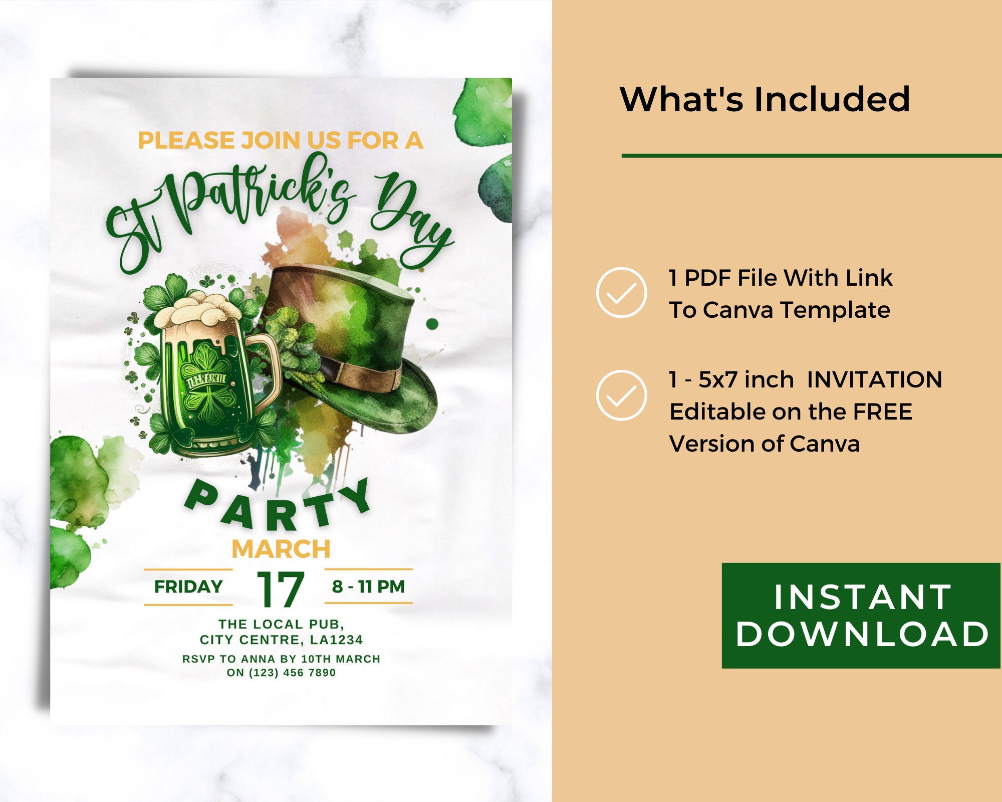 Editable St Patrick's Day Party Invitation, Printable St. Patrick's Day ...