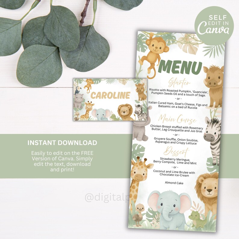 Editable Wild One 1st Birthday Menu Card, Safari Printable 4 X 9 ...