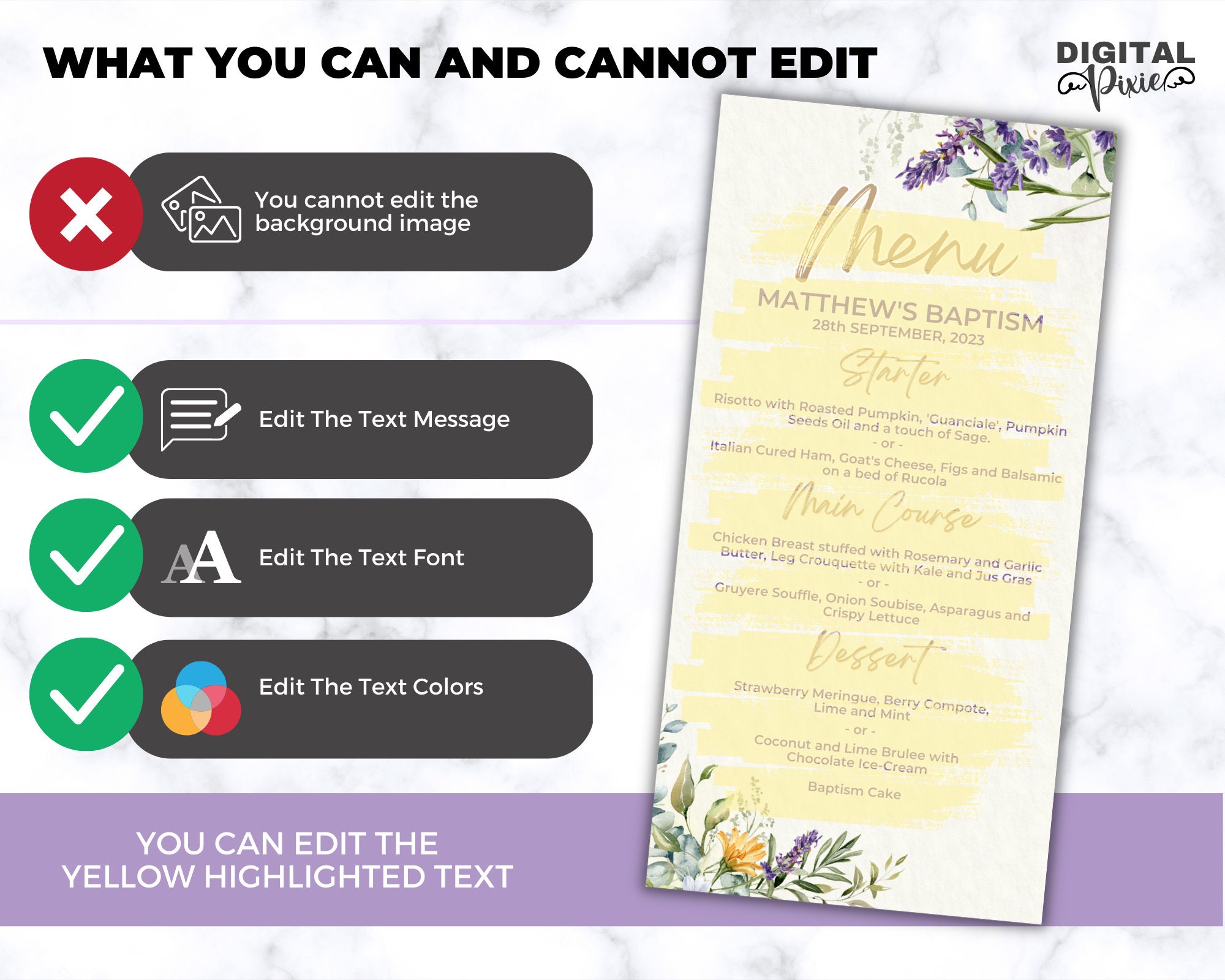 Editable Baptism Menu Card, Printable 4 X 8 Restaurant Menu Template ...