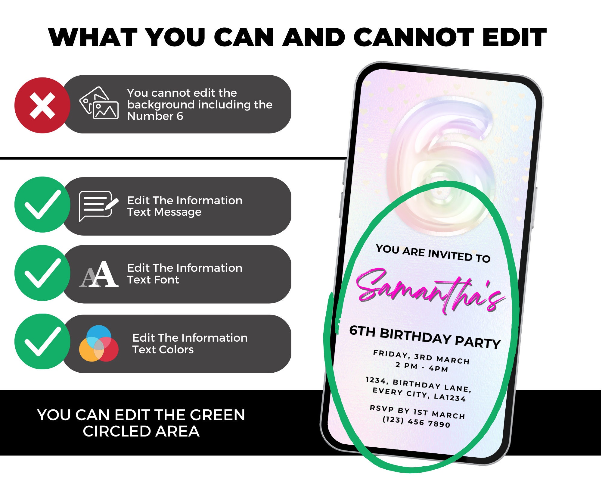 Digital Kids Birthday Party Invitation With Music Iridescent 6th ...