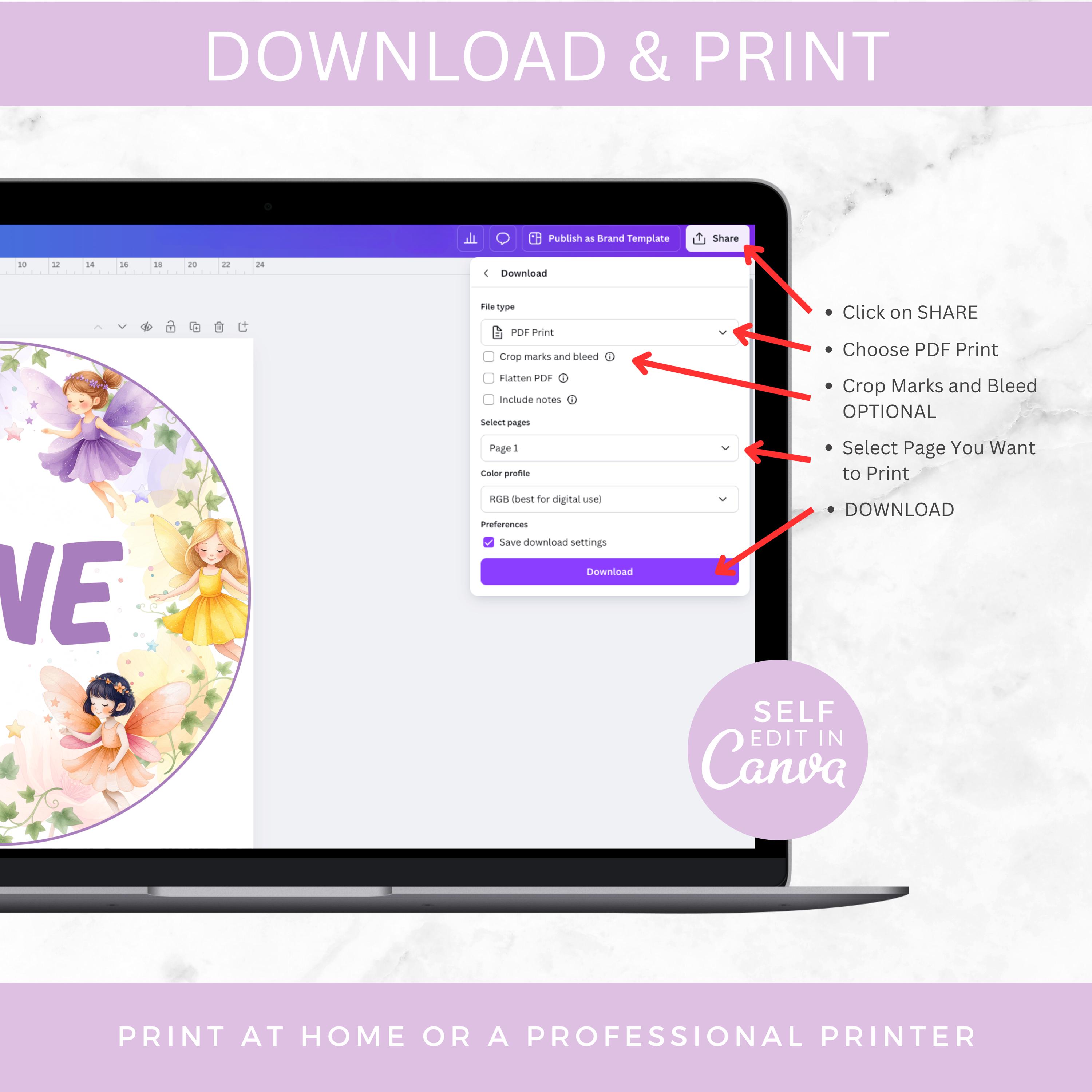 Editable Fairy First Cupcake Toppers, Editable Canva Template for First ...