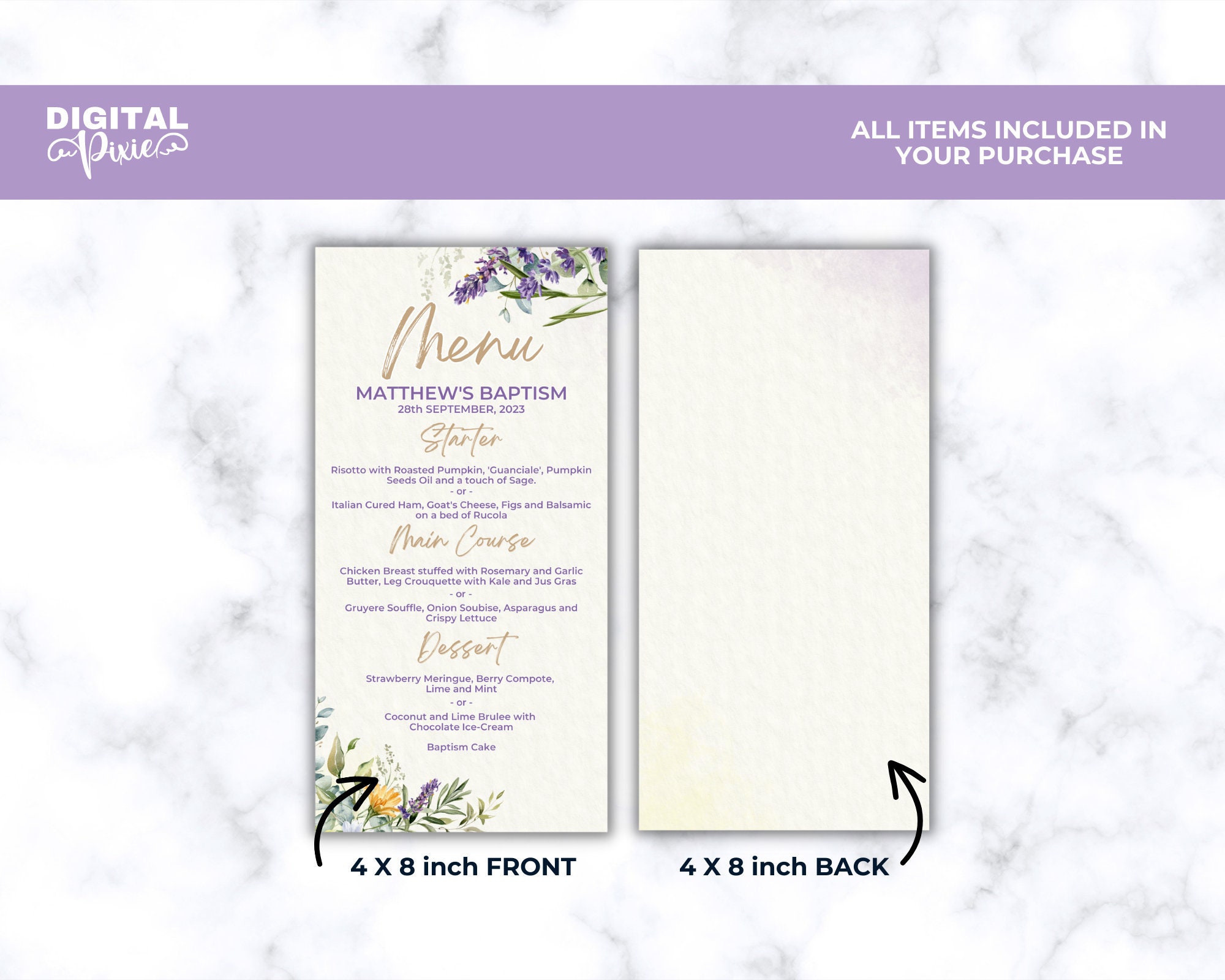 Editable Baptism Menu Card, Printable 4 X 8 Restaurant Menu Template ...