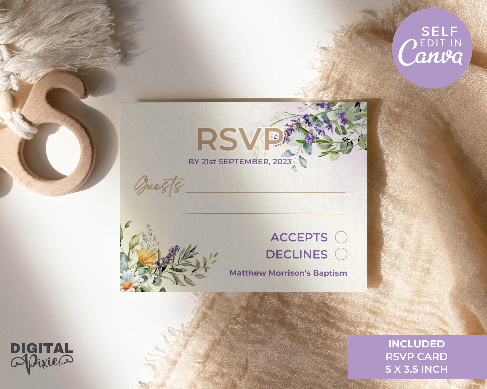Editable Baptism RSVP Card, Printable RSVP, Wild Flowers Baptism Kindly ...