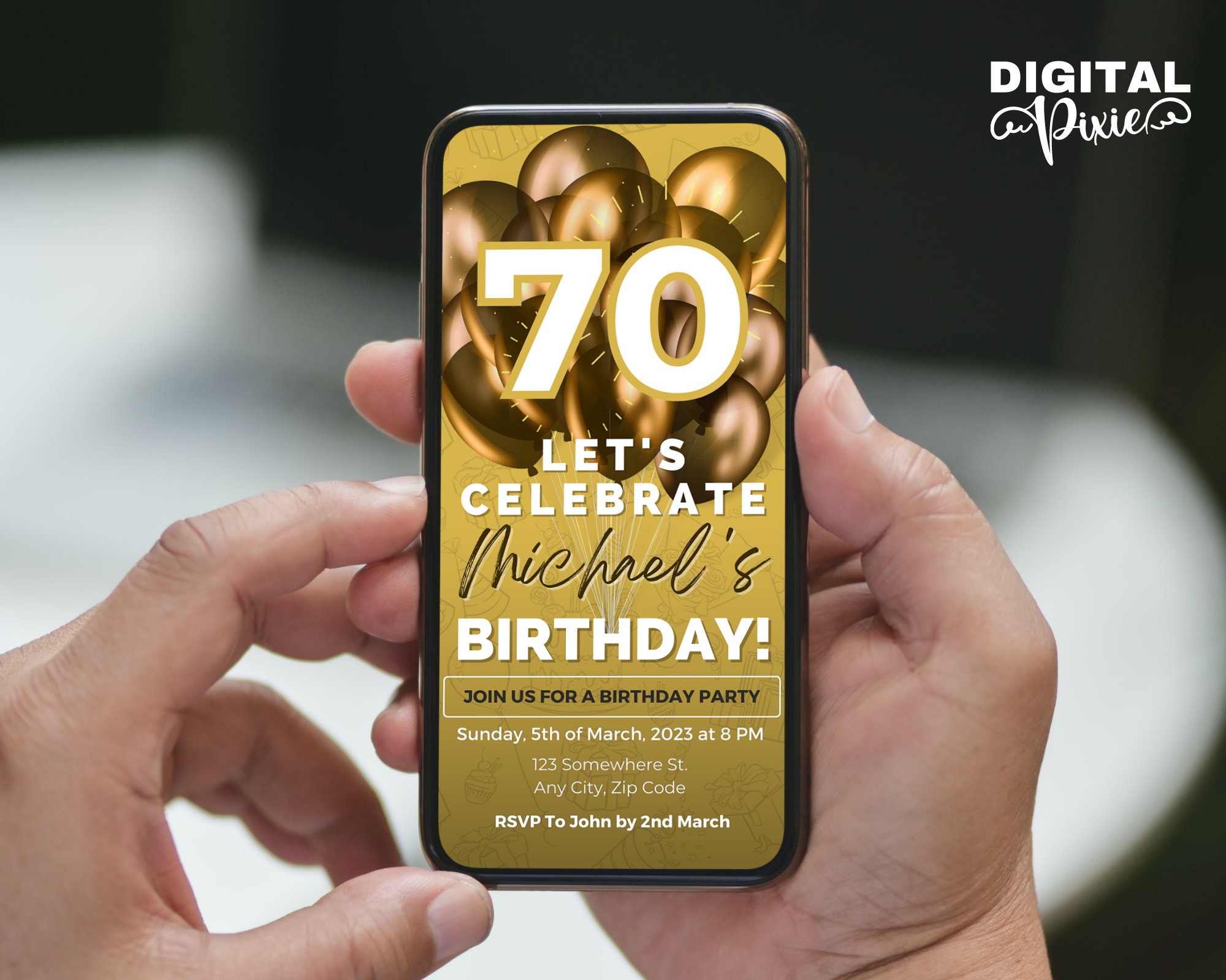 Electronic Male Birthday Party Invitation With Music, 70th Birthday ...