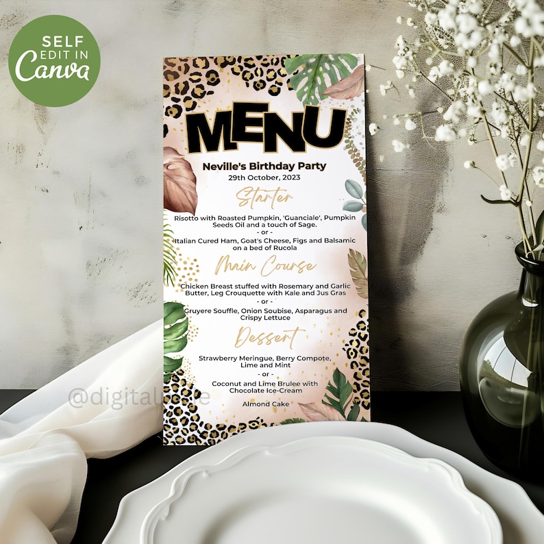 Editable Birthday Menu Card, Printable 4 X 8 Restaurant Menu Template ...