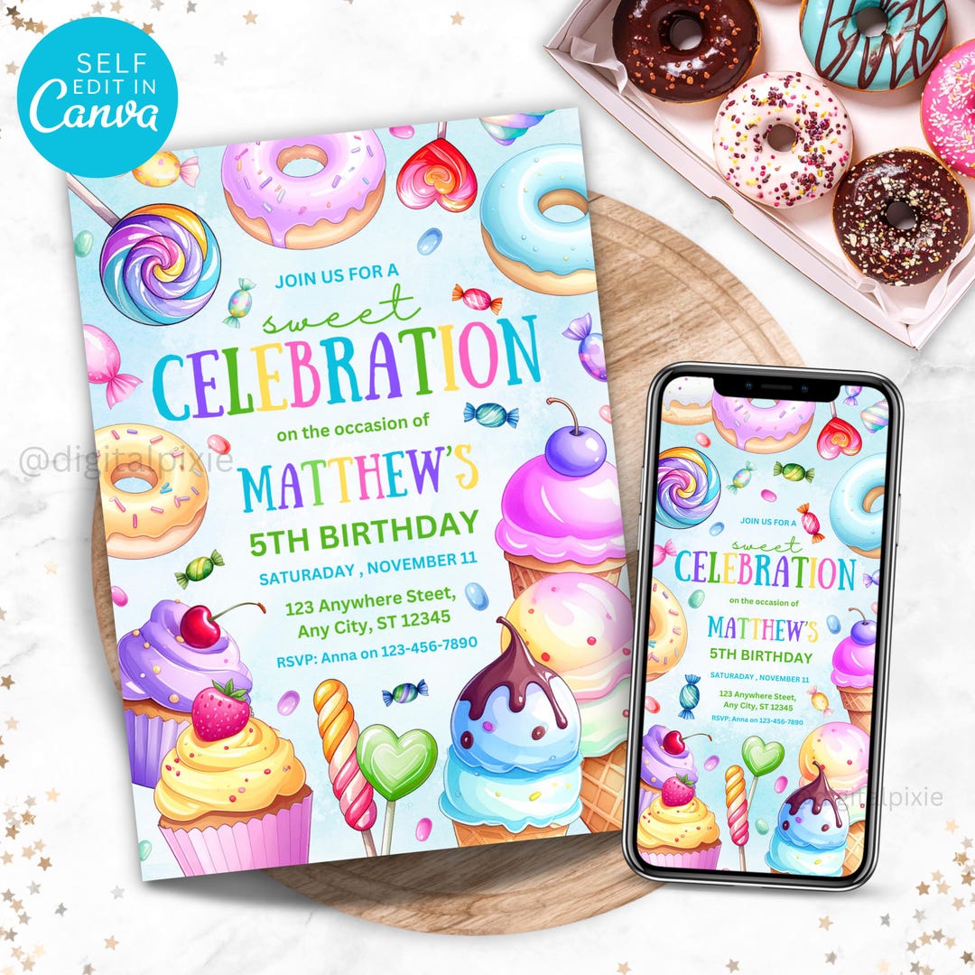 Editable Sweets Candy Invitation, Sweet Candy Birthday Invitation ...