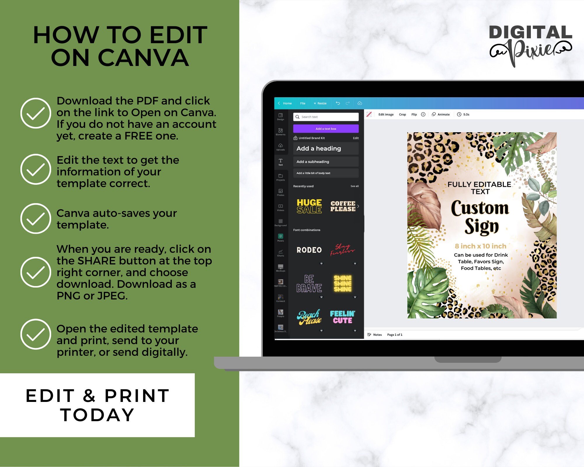 Editable Birthday Party Custom Sign, Printable 8 X 10 Inch Table Sign ...