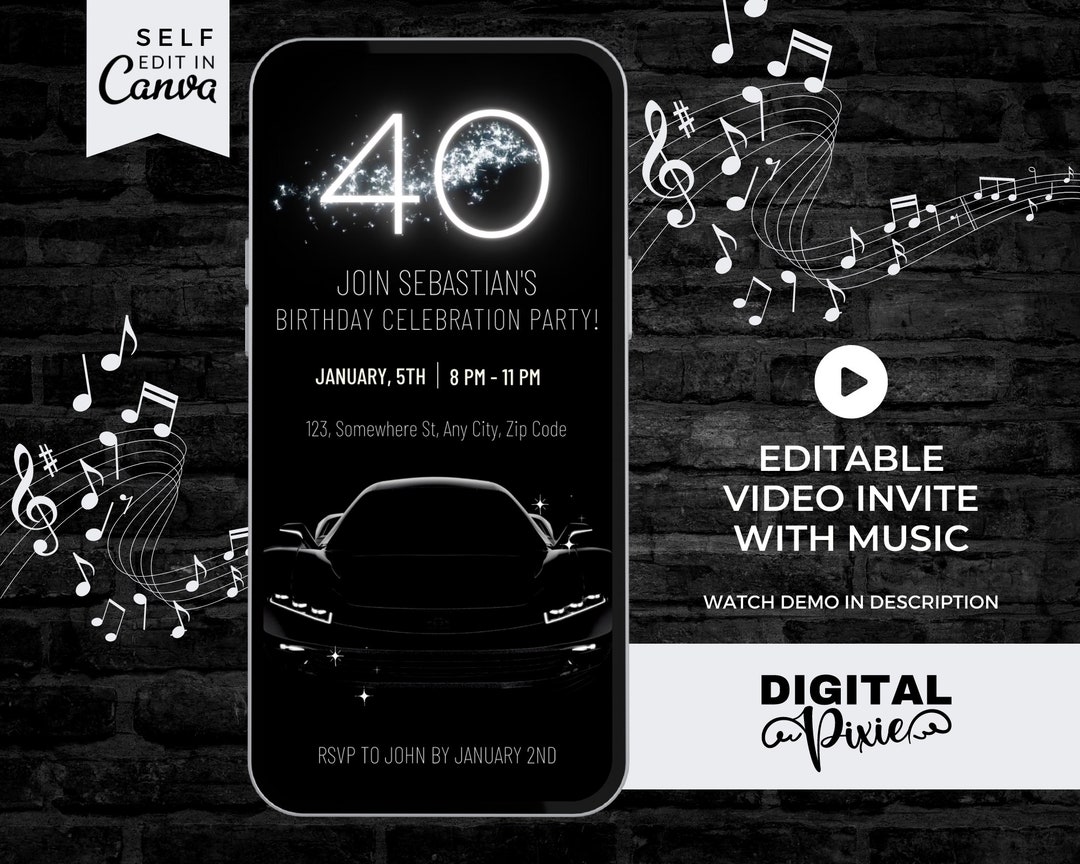 Electronic Male Birthday Party Invitation With Music - Birthday Invite ...