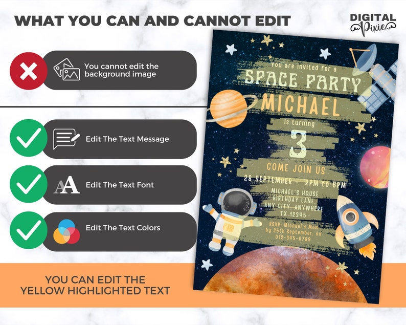 Editable Birthday Party Invitation Set, Printable Outer Space ...
