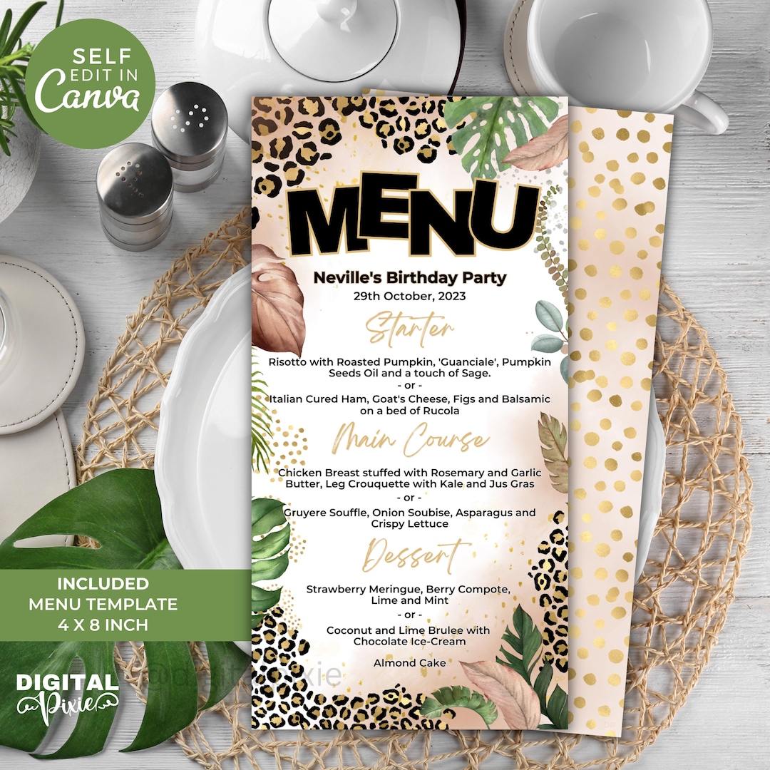 Editable Birthday Menu Card, Printable 4 X 8 Restaurant Menu Template ...