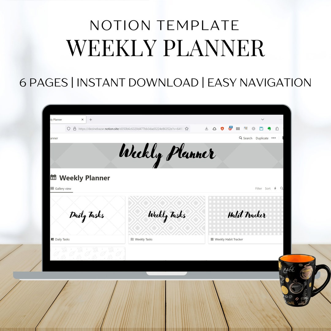 Notion Template Weekly Planner, Minimalist Weekly Notion Planner ...