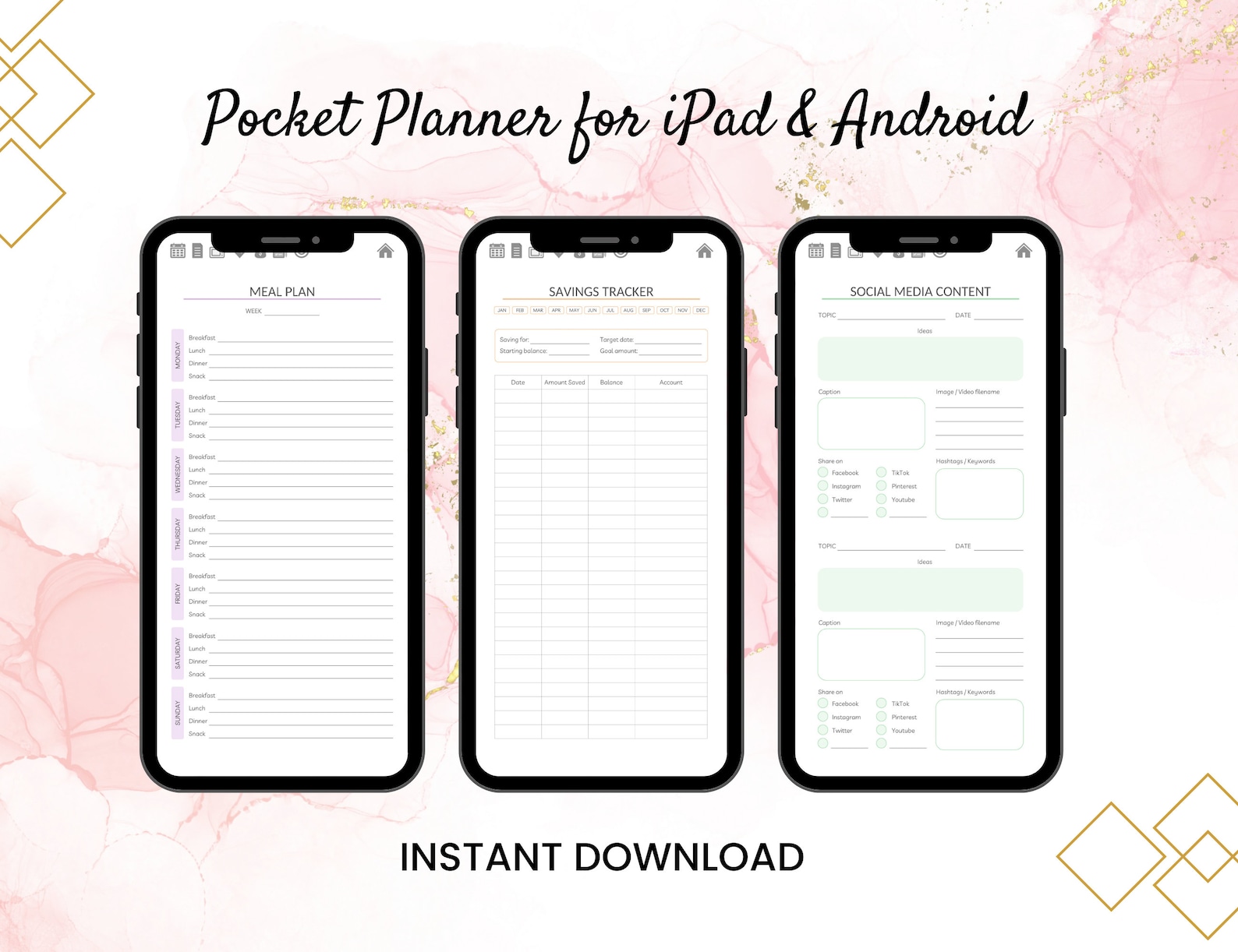 UNDATED Digital Phone Planner Pocket Planner iPhone Android Smartphone ...