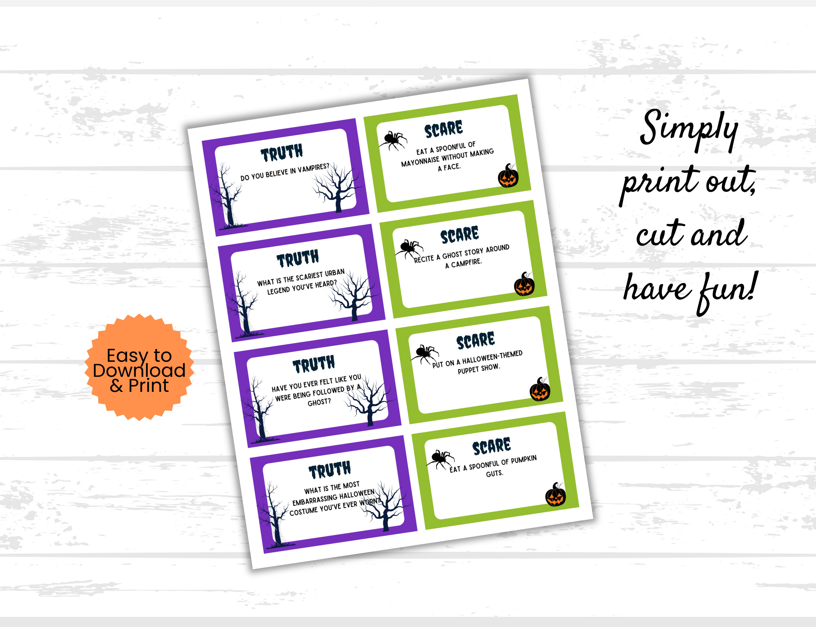 Truth or Scare Halloween Party Printable PDF | Halloween Fun Family ...