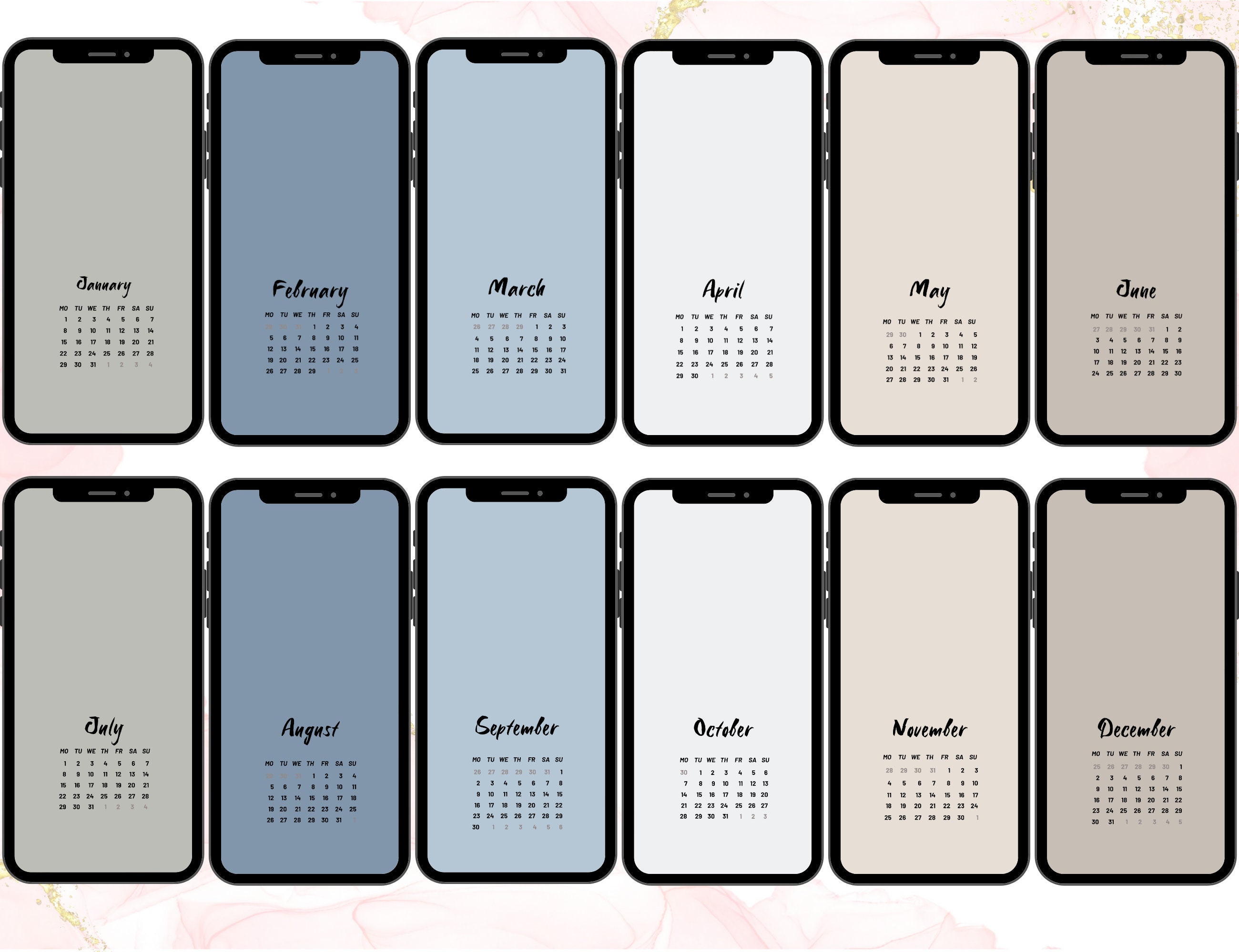 2024 Monthly Smartphone Calendar Wallpaper | iPhone Background | Set of ...