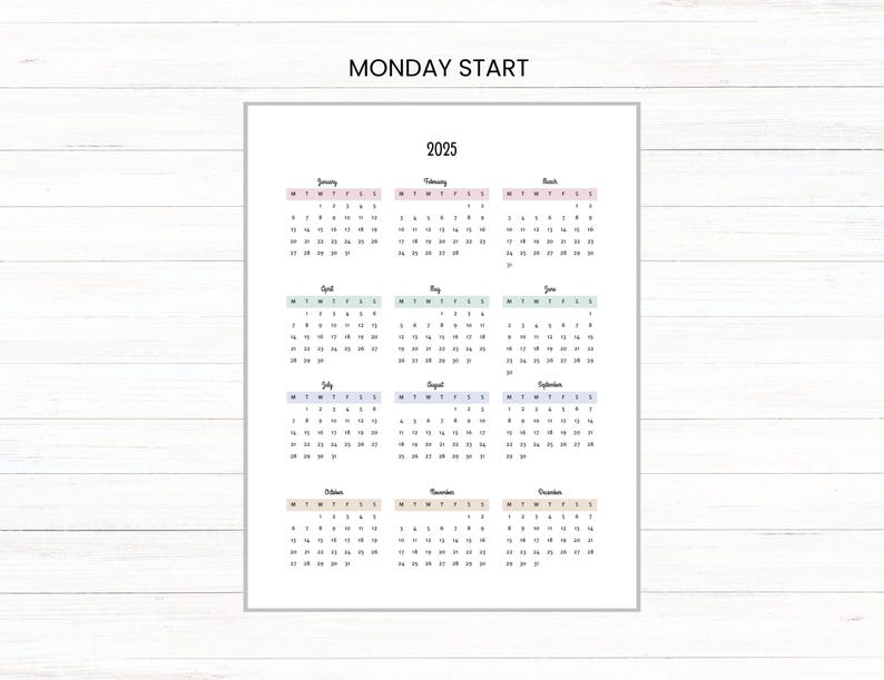 Year at a Glance Calendar Printable, 2025 Yearly Planner, Printable PDF ...