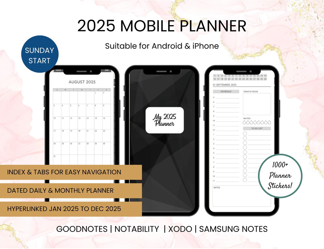 2025 Smartphone Planner, Mobile, Sunday Start Digital Minimalist ...