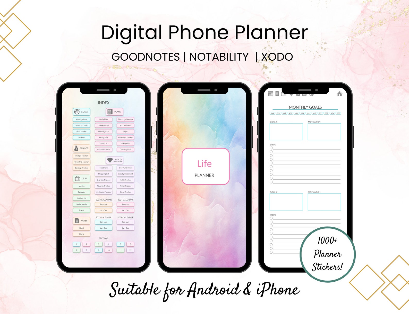 UNDATED Digital Phone Planner Pocket Planner iPhone Android Smartphone ...