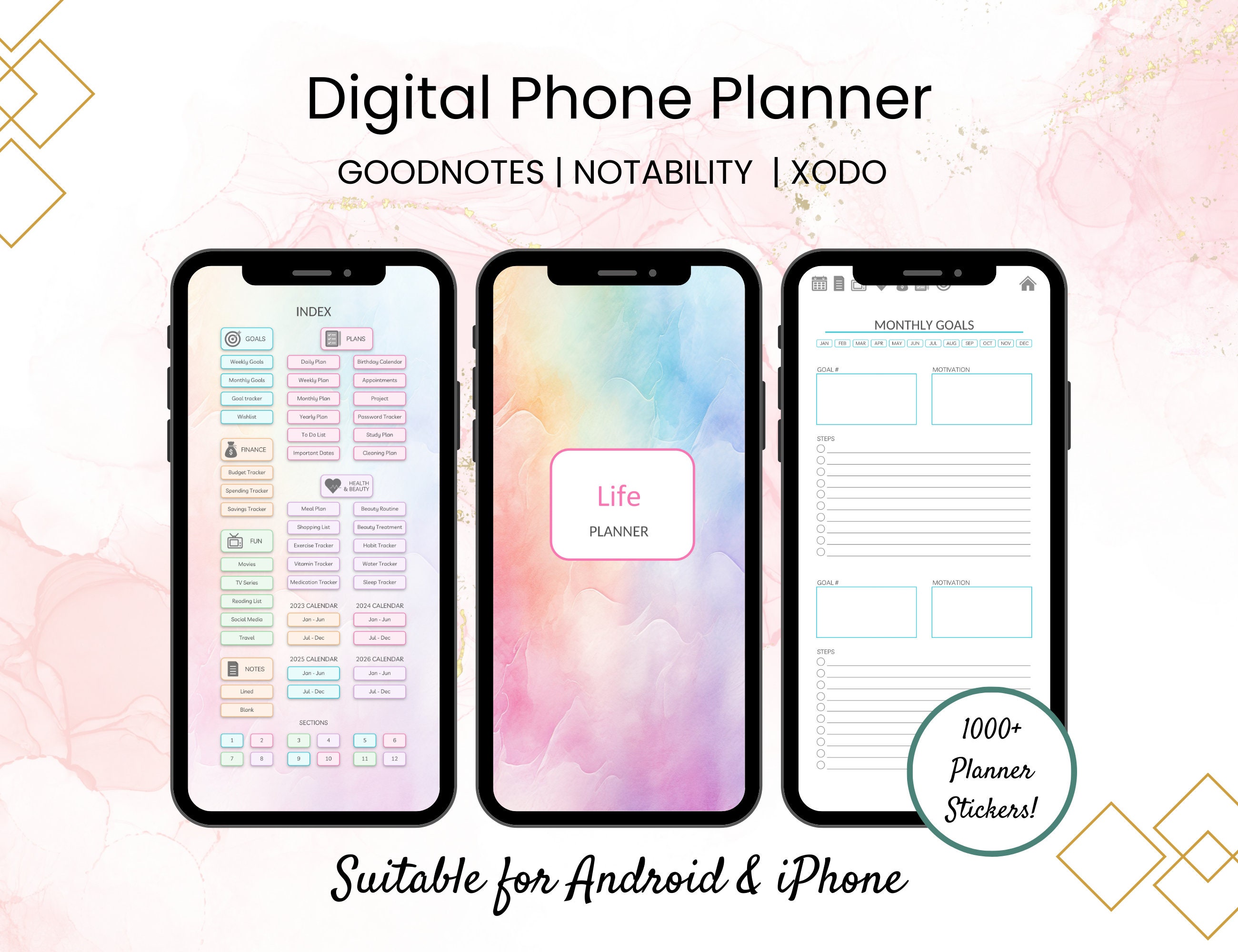 UNDATED Digital Phone Planner Pocket Planner iPhone Android Smartphone ...