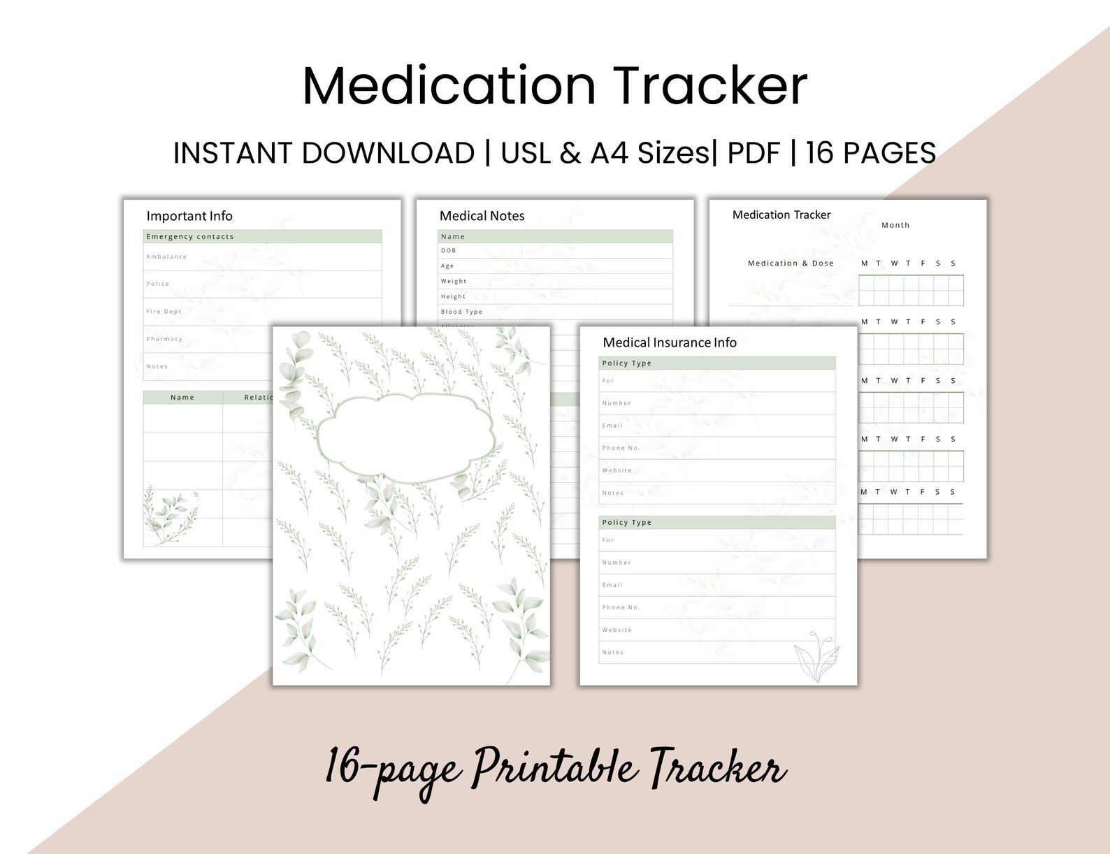 Medication Tracker | Printable Medical Planner Inserts | Printable ...