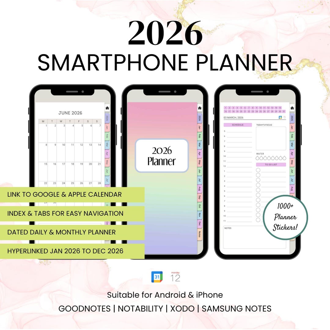 2026 Smartphone, Cell Phone, Mobile Digital Planner for Monthly, Daily ...