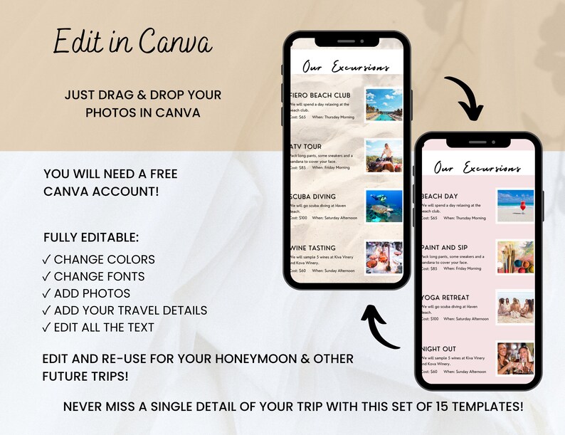 Mobile Travel Itinerary Editable Template | Travel Guide Editable in ...