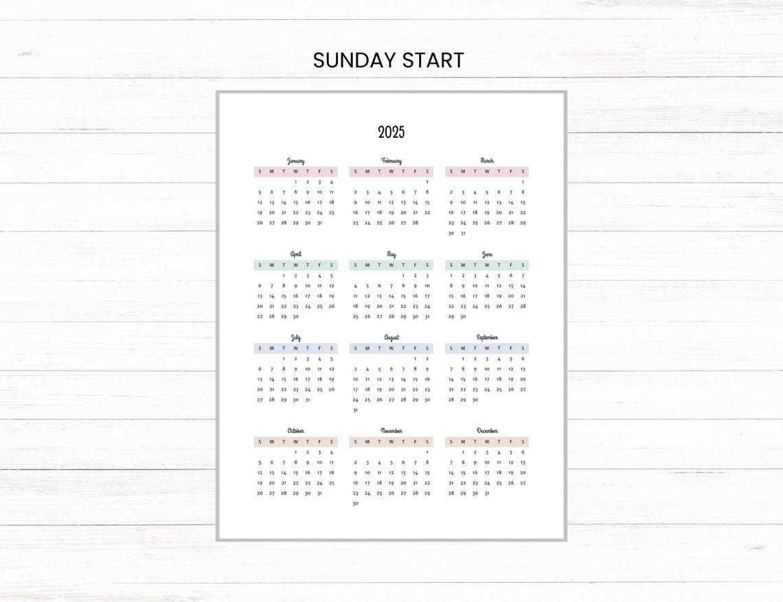 Year at a Glance Calendar Printable, 2025 Yearly Planner, Printable PDF ...