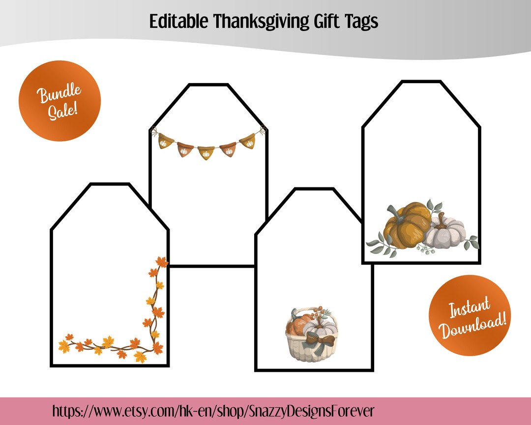 Editable Gift Tag Templates BUNDLE OFFER Thanksgiving | Canva Edit ...