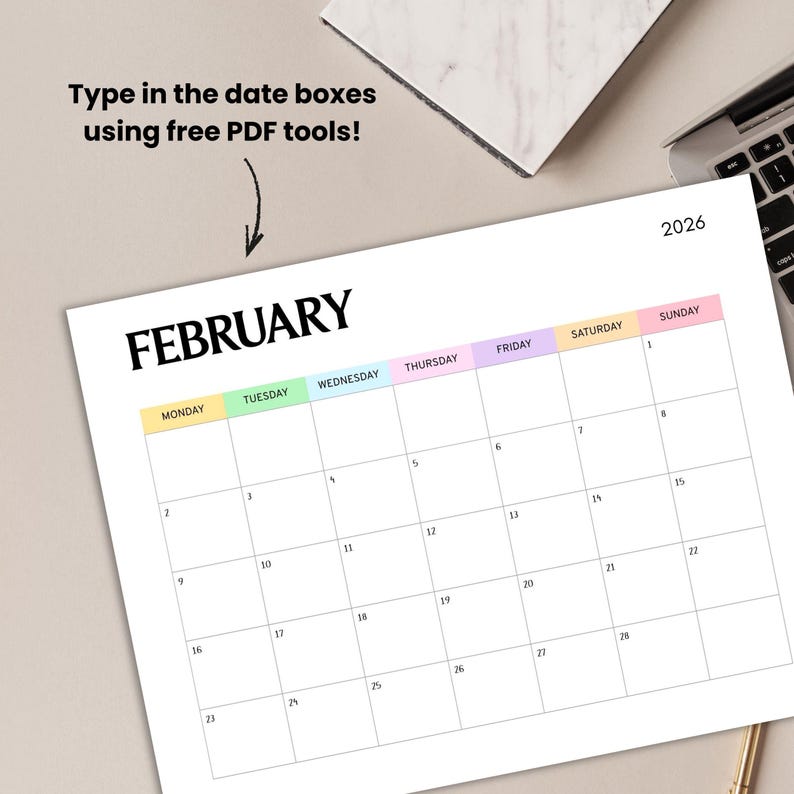 2026 February Rainbow Calendar, Editable Printable (PDF & JPEG) - Etsy