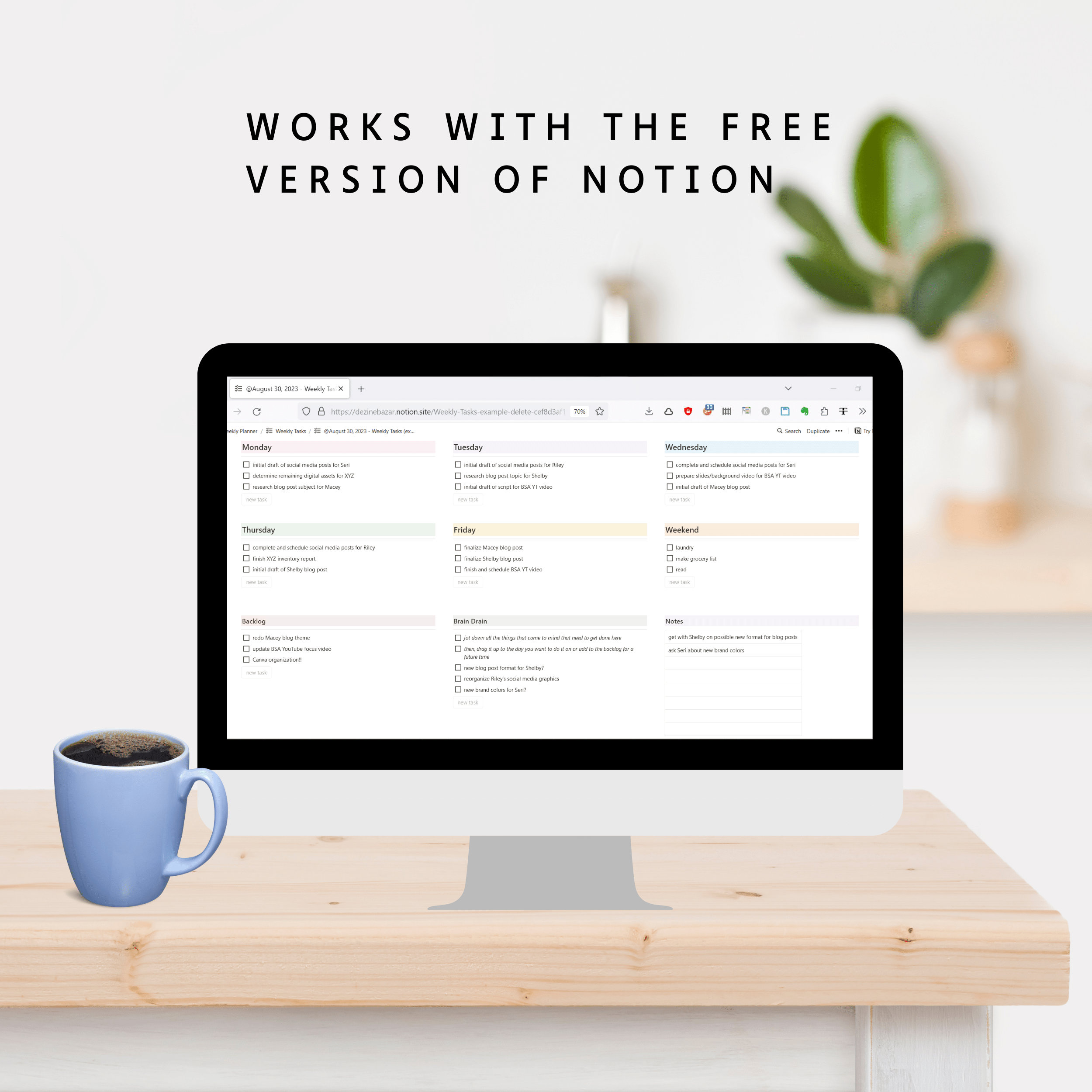 Notion Template Weekly Planner, Minimalist Weekly Notion Planner ...